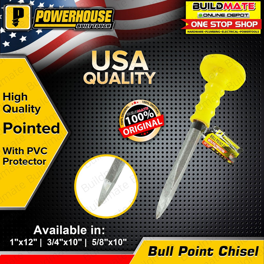 BUILDMATE Powerhouse Bull Point Chisel w/ PVC Protector Pointed 1"x12 ...