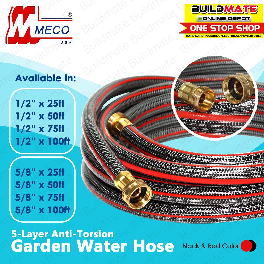 MECO Garden Water Hose w/ Hose Coupling BLACK W/ RED •BUILDMATE ...