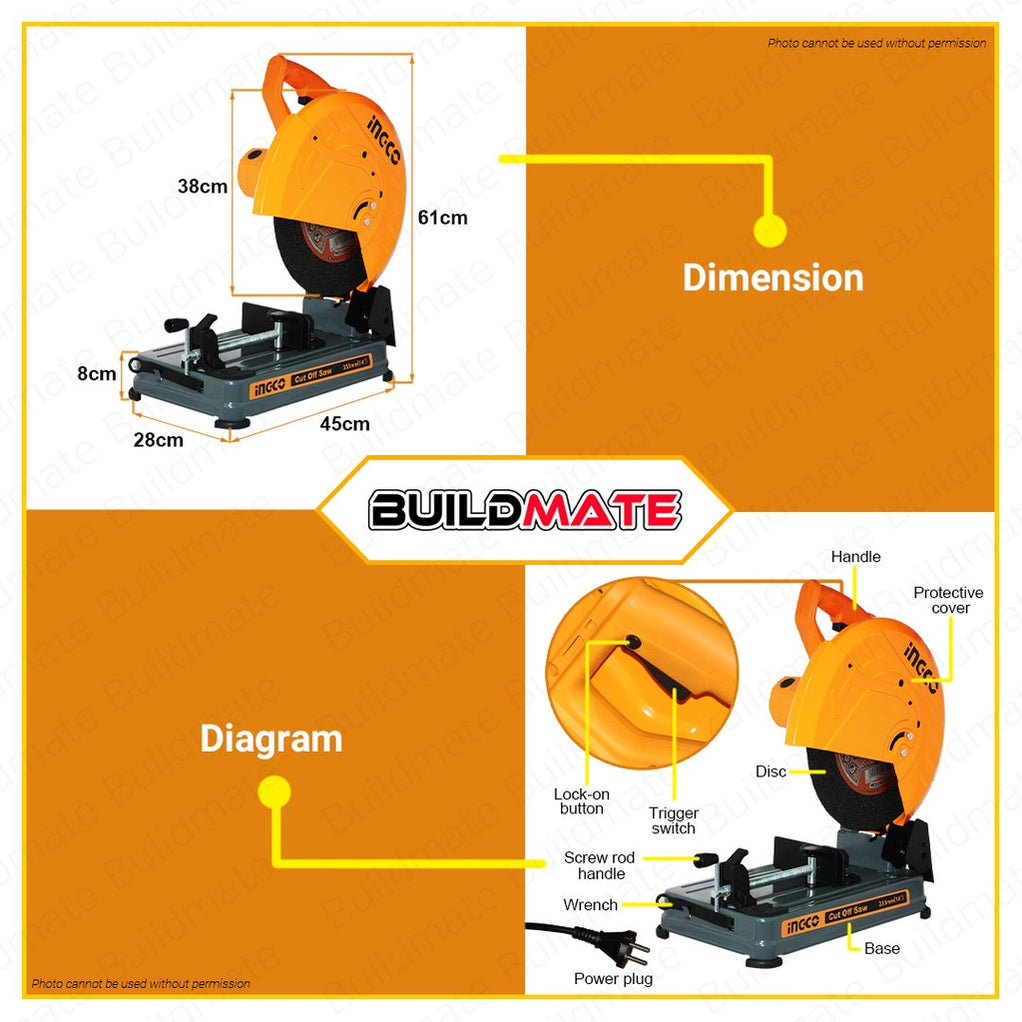 Ingco Cut-Off Chop Saw Machine Heavy Duty 14" COS243558 100% ORIGINAL ...