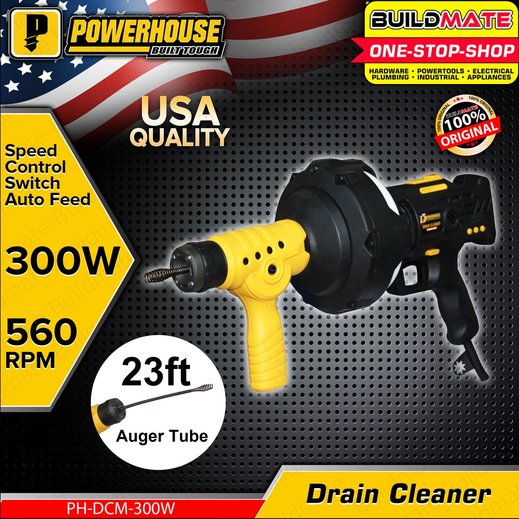POWERHOUSE Drain Cleaner 300W With 23ft Auger Tube Handheld Electric D ...