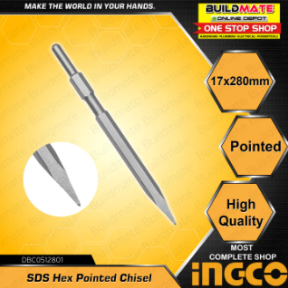 INGCO SDS Hex Pointed Chisel 17x280mm DBC0512801 •BUILDMATE• IHT ...