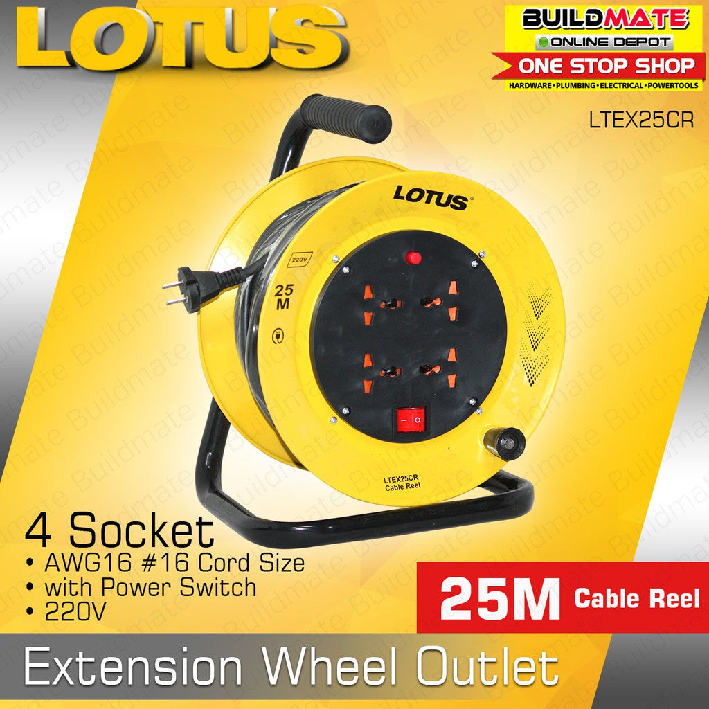 LOTUS Cable Reel Extension Wheel Outlet AWG 16 25M LTEX25CR •BUILDMATE ...