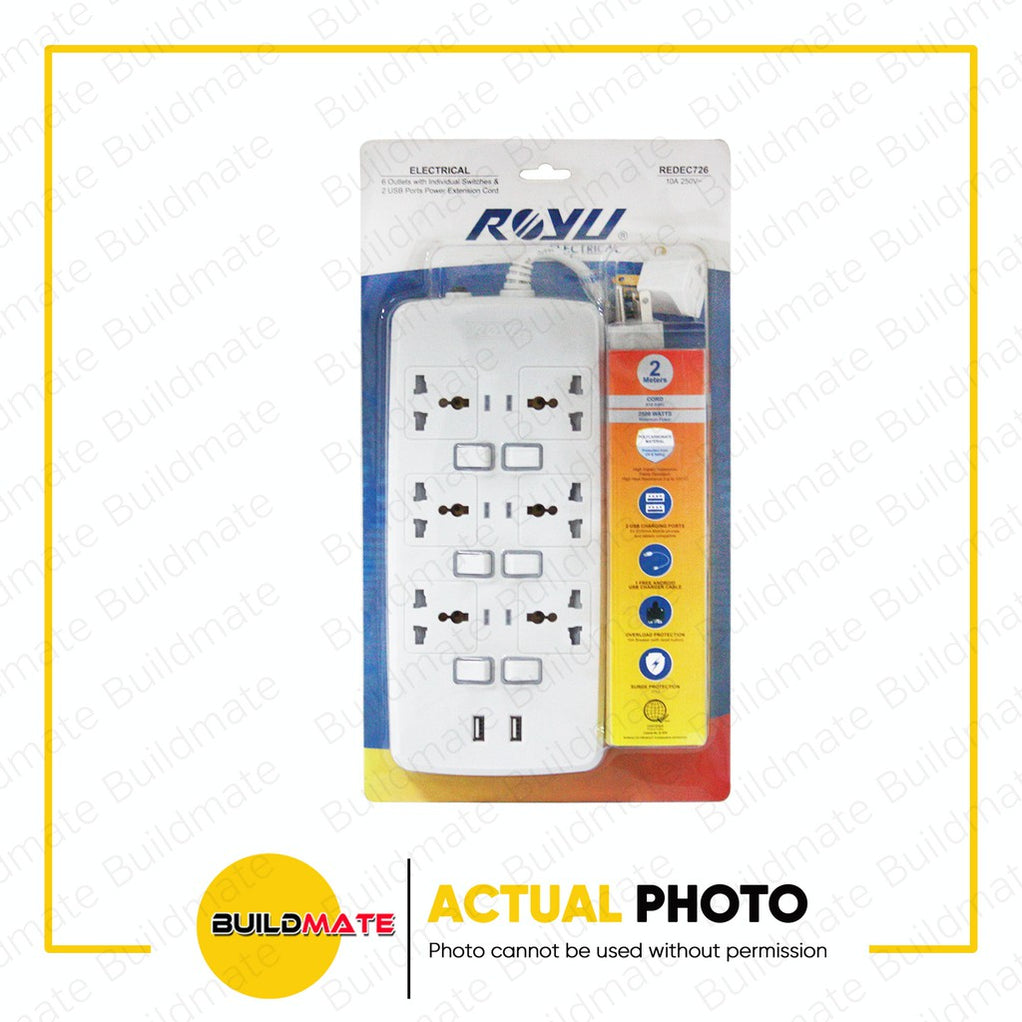 ROYU 6 GANG Universal Extension Socket Outlet with Individual Switch S ...