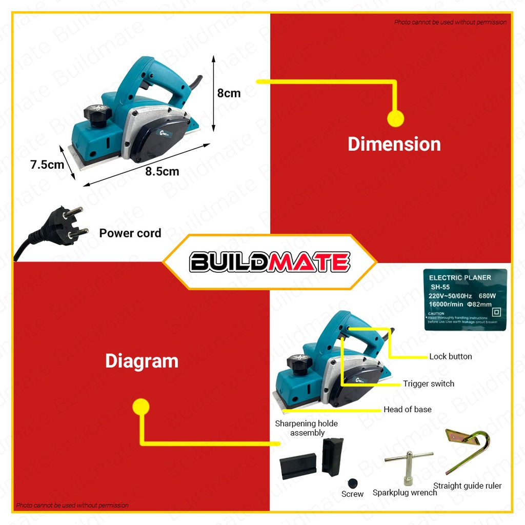 MAILTANK Electric Planer 680W SH55 •BUILDMATE• — Buildmate