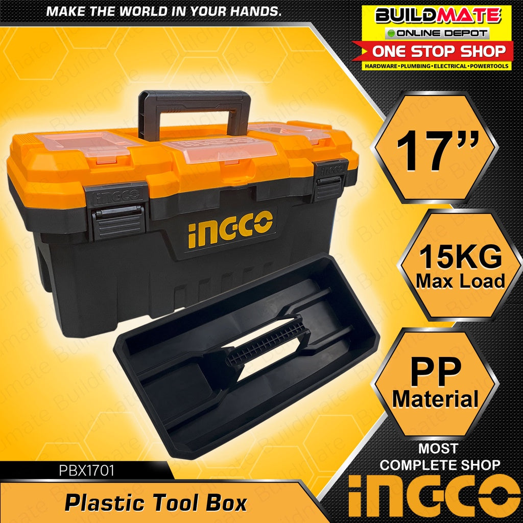 INGCO 17" Tool Box Plastic Organizer With Tray 15KG Capacity PBX1701 ...