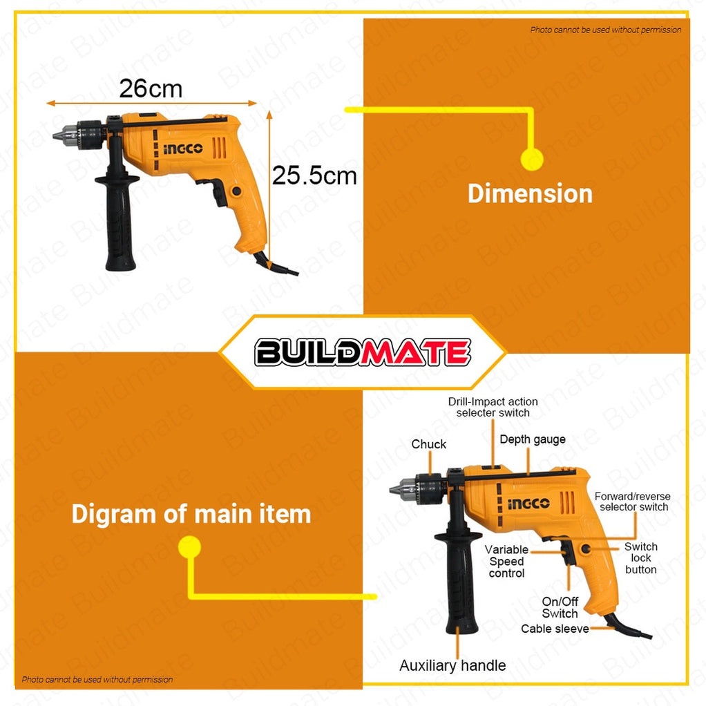 INGCO Impact Drill 710W ID7108 •BUILDMATE• IPT — Buildmate