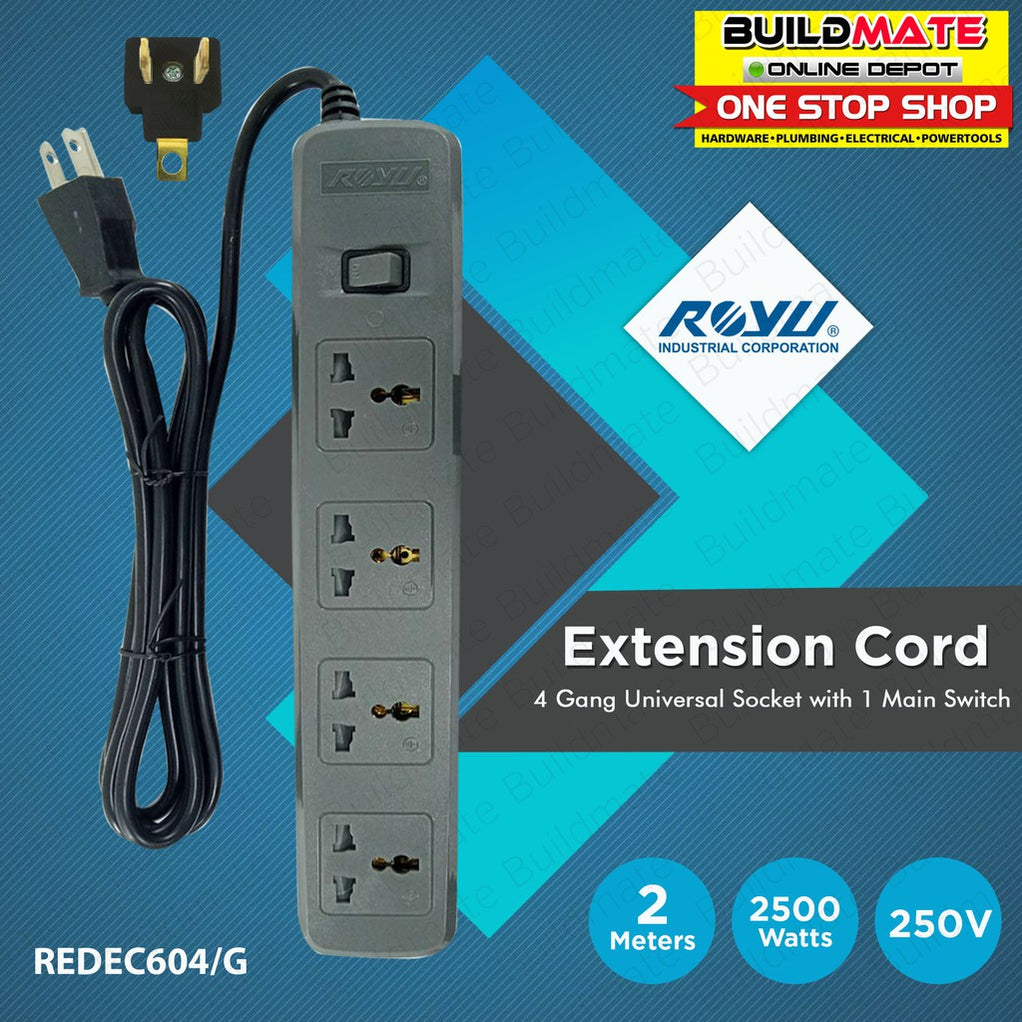 ROYU 4 GANG Extension Cord Universal Socket with 1 Main Switch Power S ...