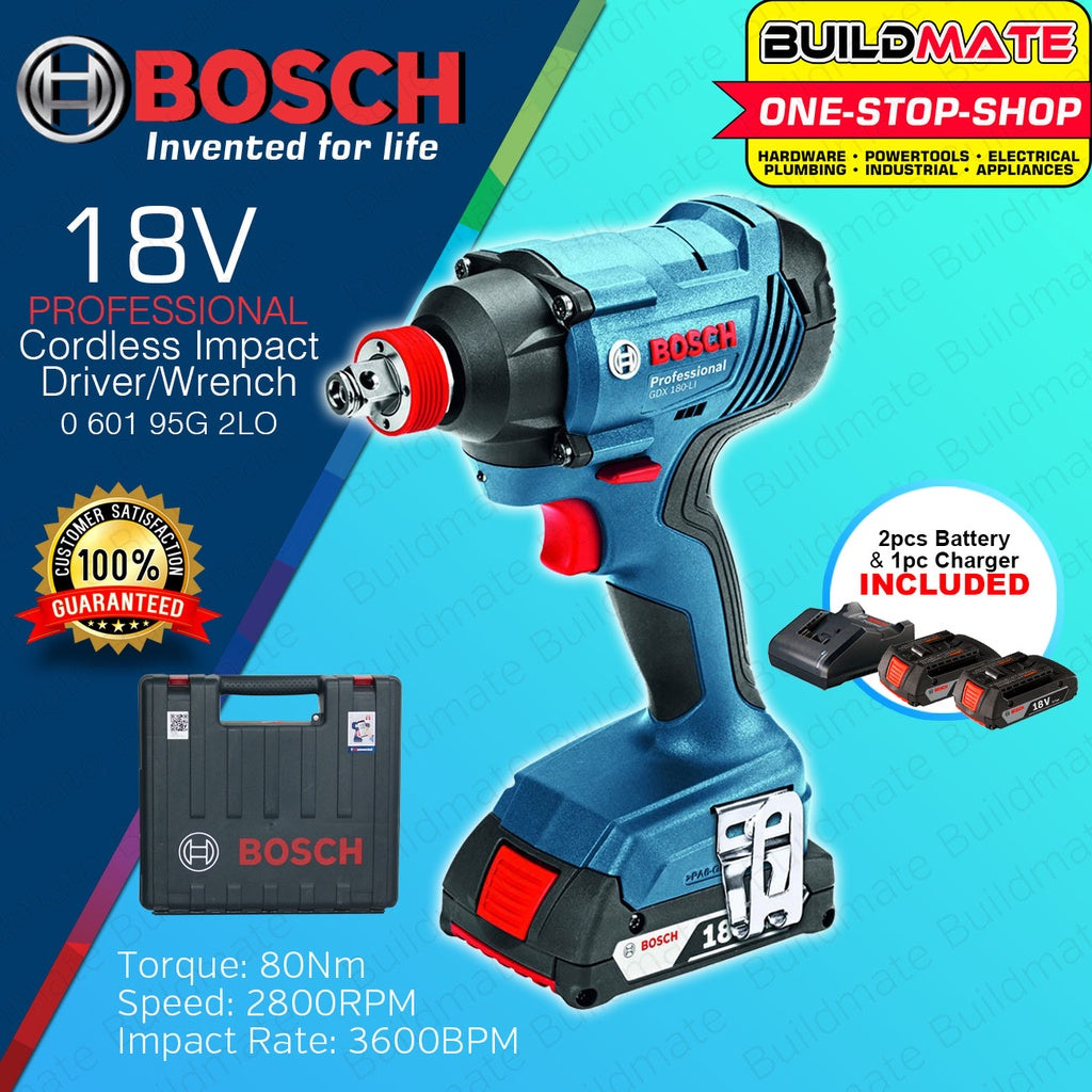 BOSCH Cordless Impact Wrench w/ 2x Battery & Charger with Hard Case GD ...