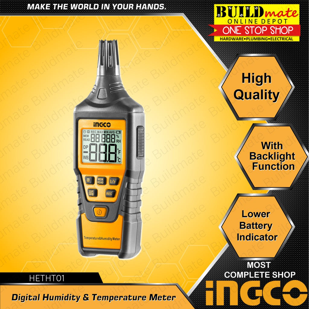 INGCO Digital Humidity & Temperature Meter HETHT01 +FREE CALIPER & GLO ...
