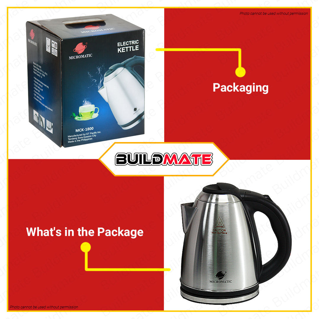 BUILDMATE Micromatic 1.8L Cordless Removable Electric Stainless Kettle ...