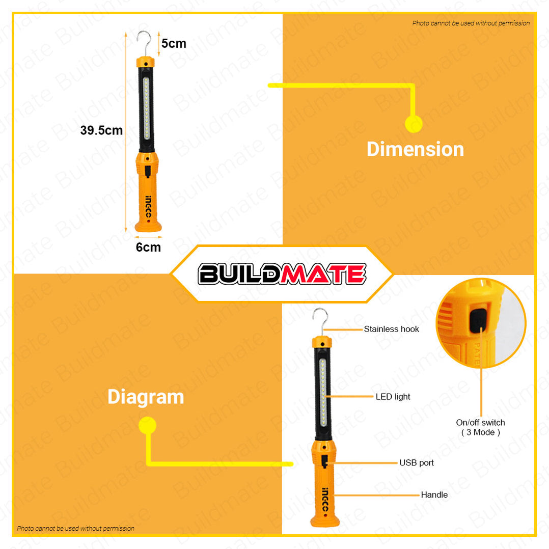 INGCO Rechargeable LED Work Lamp 3.5W HWLI35261 (SUPER SELECT) •BUILDM ...