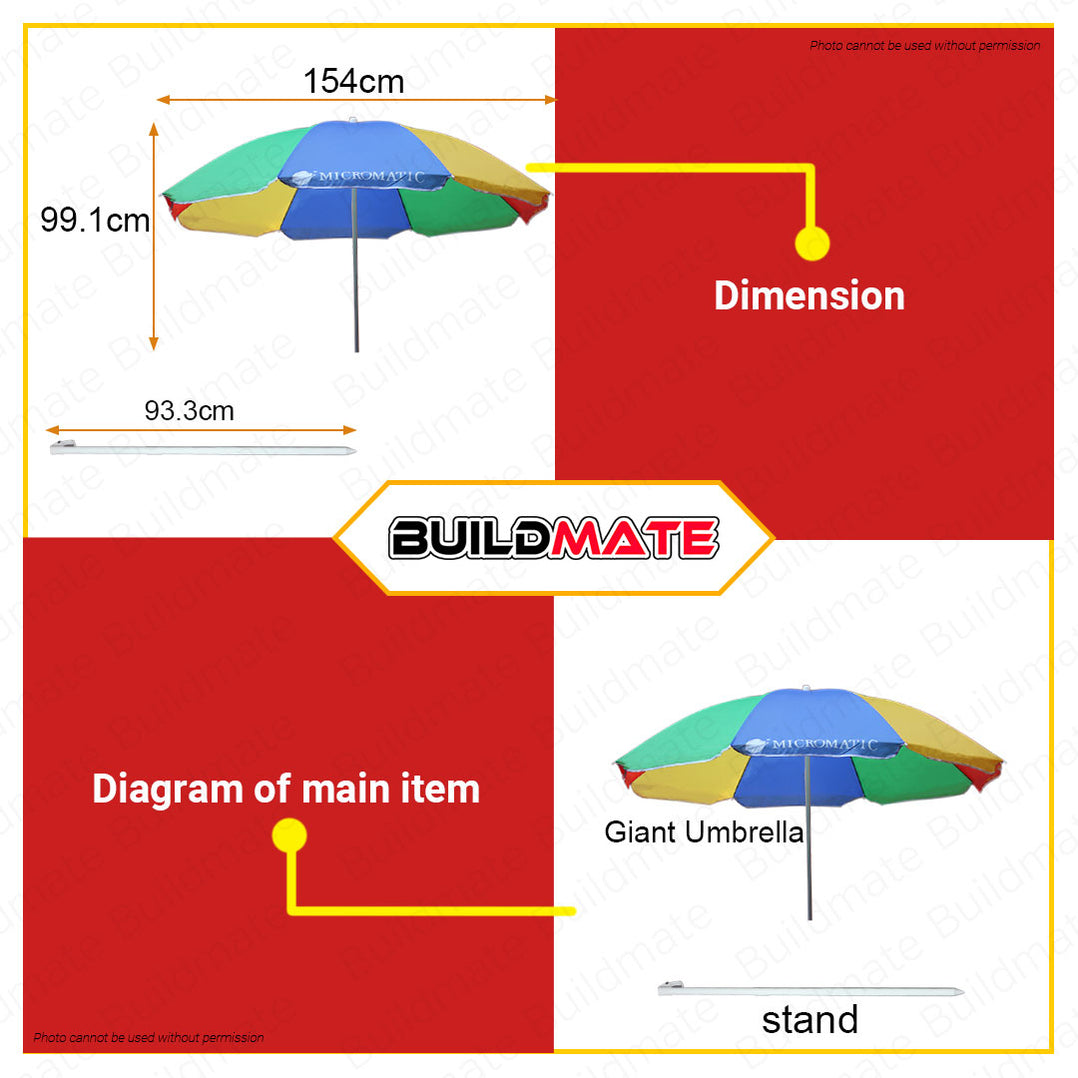 MICROMATIC Outdoor Shade Giant Big Umbrella Parasol 36" •BUILDMATE ...