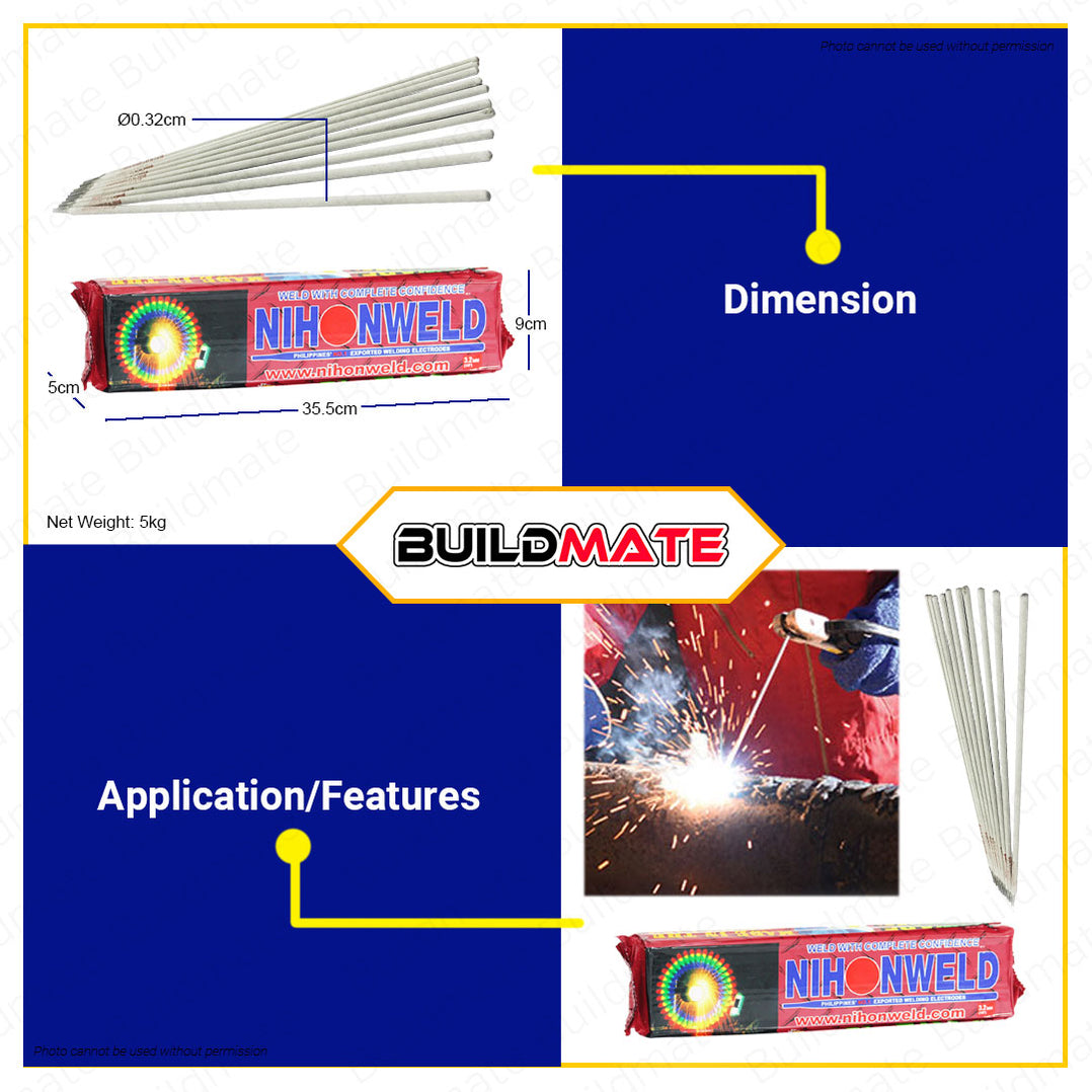 NIHONWELD Welding Electrode Rod 3.2mm 1/8 N-7018 (5KG) •BUILDMATE ...