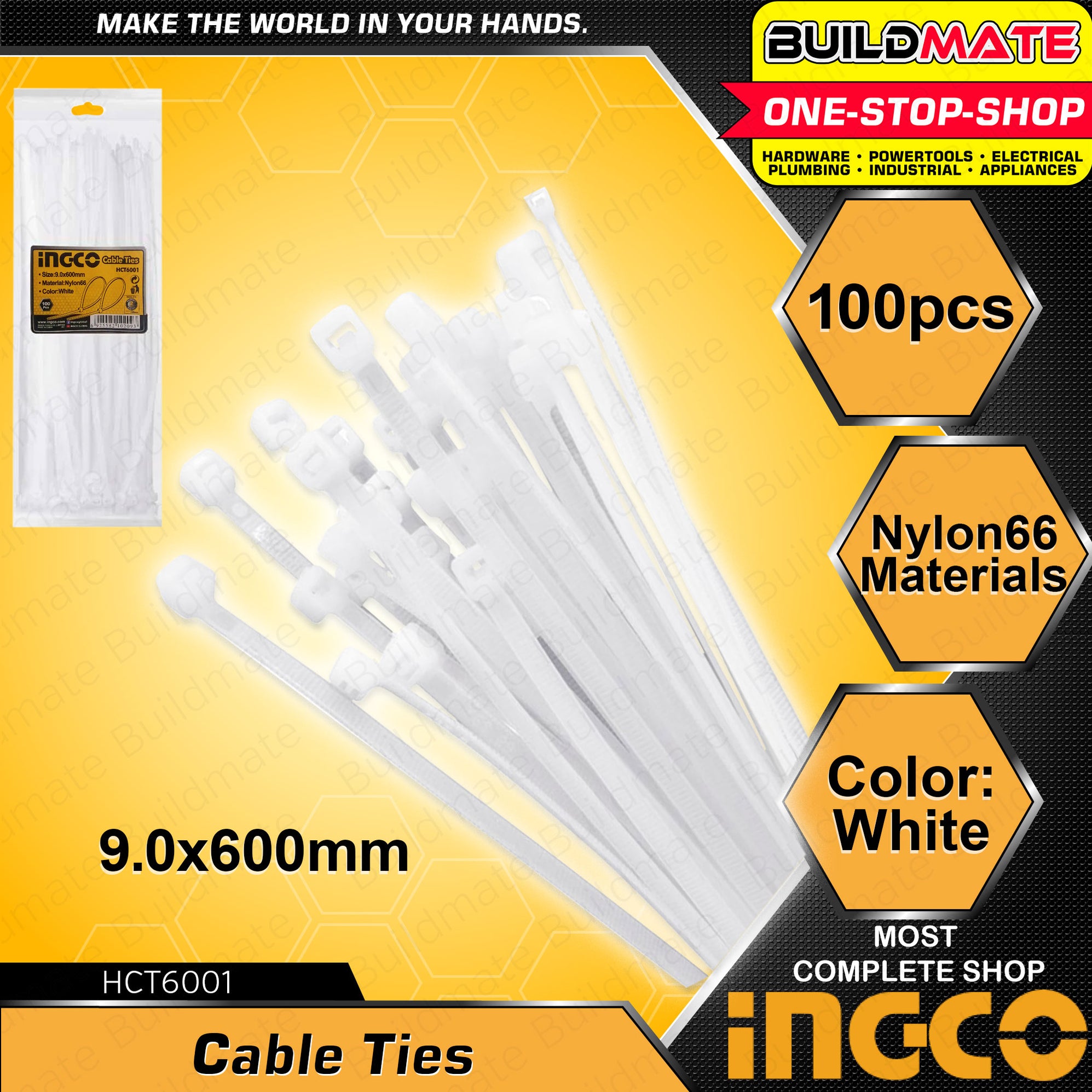 INGCO Nylon Cable Ties 100 PCS/SET HCT6001 •BUILDMATE• IHT — Buildmate