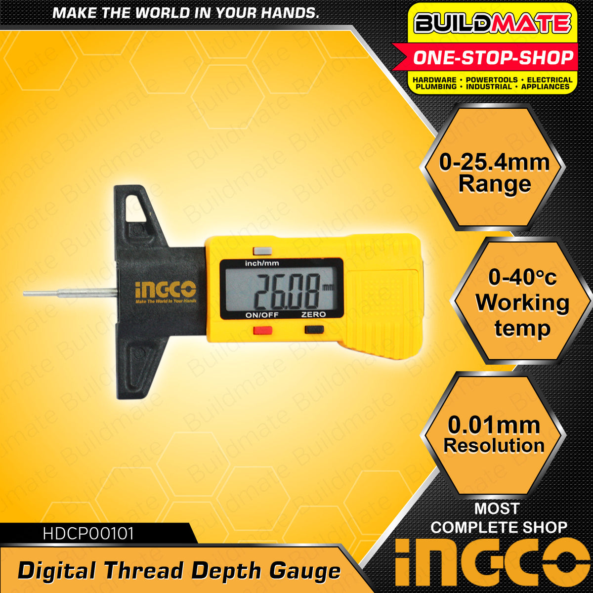 INGCO Digital Thread Depth Gauge 0-25.4mm HDCP00101 •BUILDMATE• IHT ...