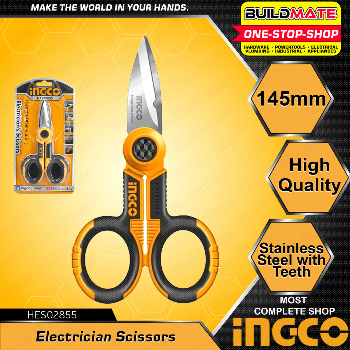 INGCO Electrician's Scissors 145mm 5.5" HES02855 •BUILDMATE• HT2 ...