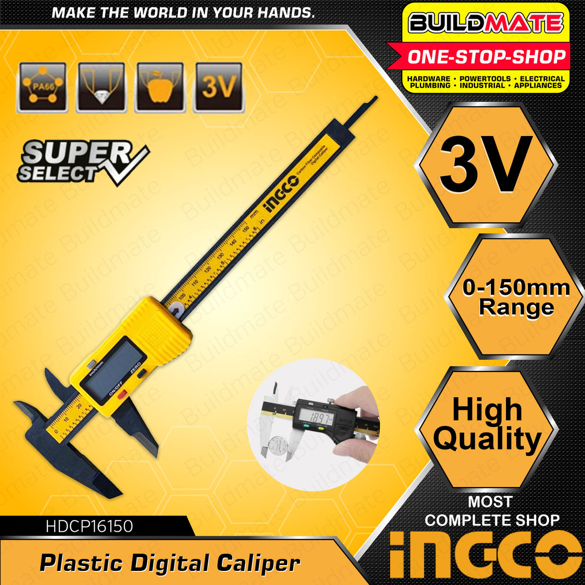 INGCO Original Heavy Duty Plastic Digital Caliper Super Select HDCP161 ...