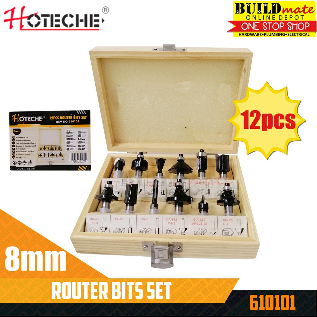 Hoteche Router Bits 12PCS/SET 8mm 5/16" 610101 — Buildmate