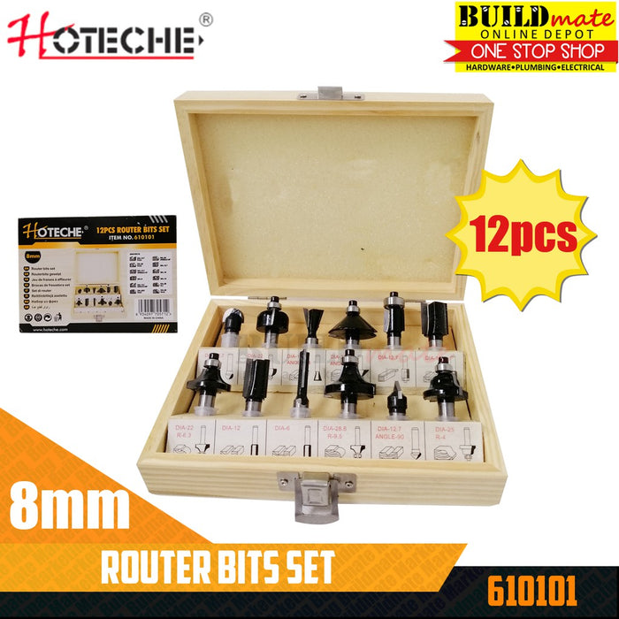 Hoteche Router Bits 12PCS/SET 8mm 5/16" 610101 — Buildmate