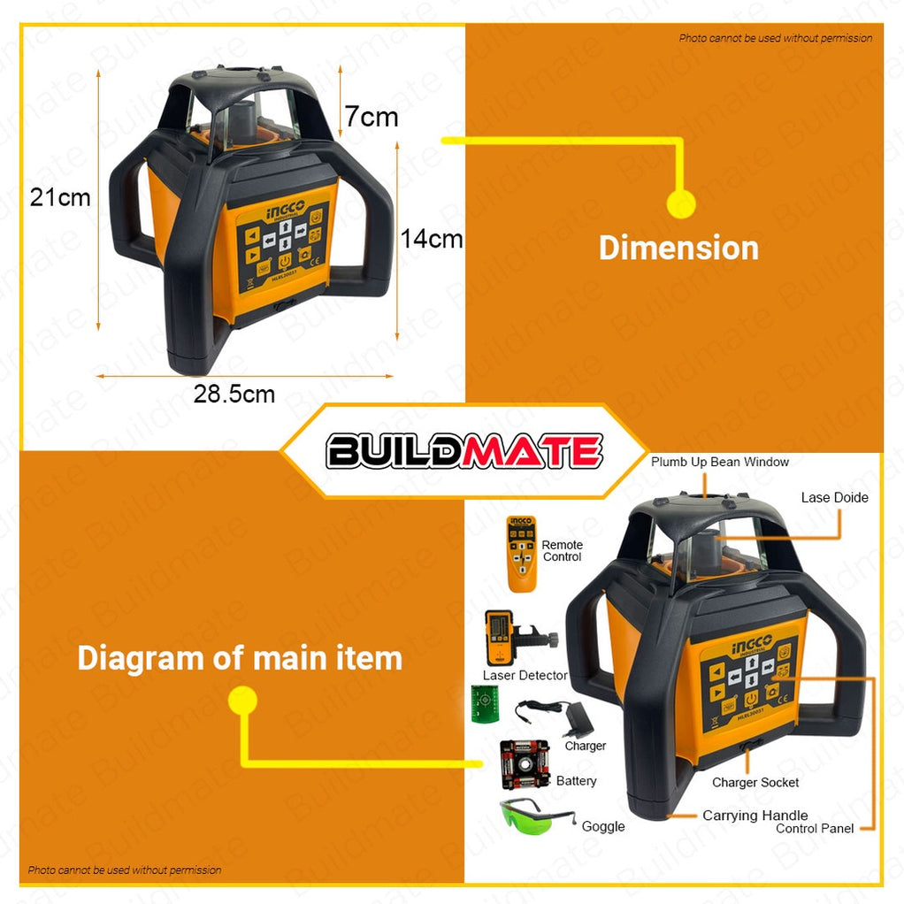 INGCO Self Levelling Line Rotary Laser Level GREEN Laser Beams HLRL300 ...