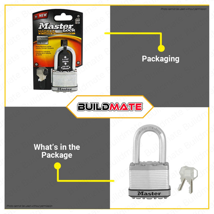 MASTER LOCK Magnum Series 50mm #M5XDLF 38MM Stainless Long Shackle Pad ...