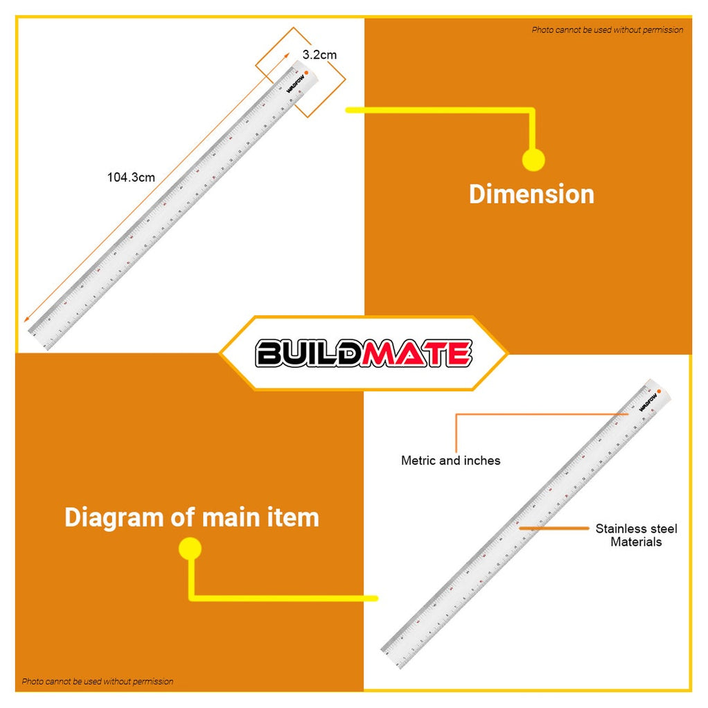 WADFOW 1000mm 40" Inch Ruler Metric & Inch Stainless Steel Measuring T ...