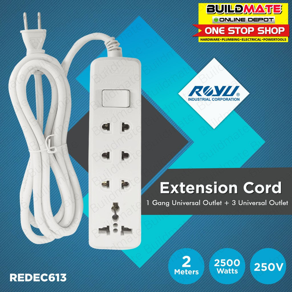 ROYU Extension Cord with Universal Outlet Power Strip REDEC613 •BUILDM ...