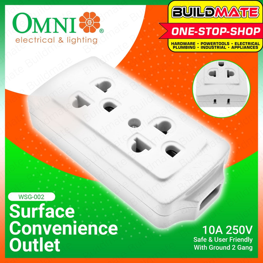 OMNI Surface Convenience Outlet w/Ground 2 Gang •BUILDMATE• — Buildmate