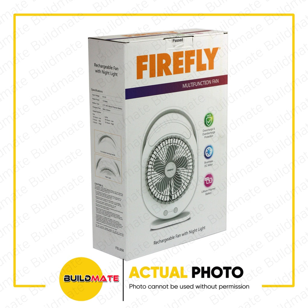 FIREFLY Rechargeable Fan with Night Light FEL658 •BUILDMATE• — Buildmate