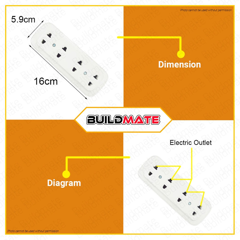 BUILDMATE Omni Surface 4 Gang Convenience Outlet 10A 250V Flat / Round ...