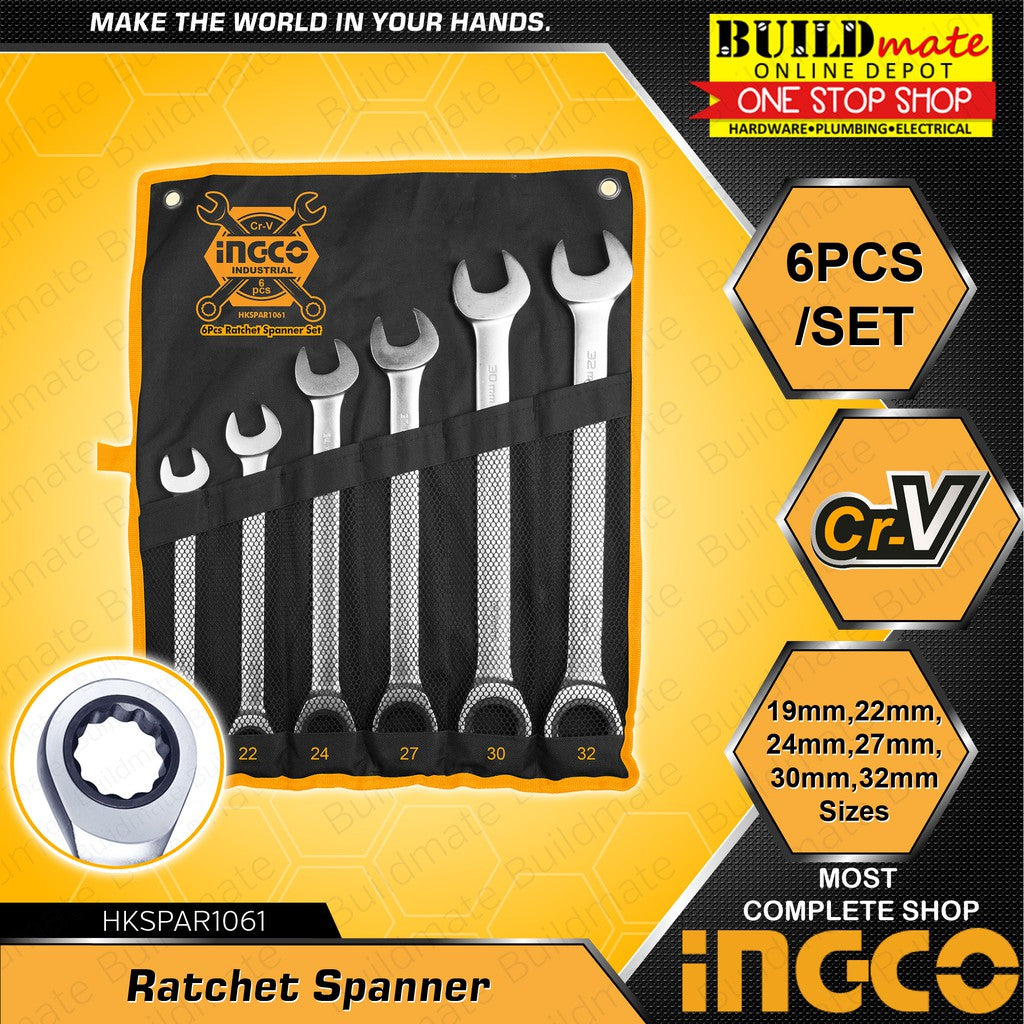 INGCO INDUSTRIAL Ratchet Spanner 6PCS/SET CR-V 19-32mm HKSPAR1061 +FRE — Buildmate