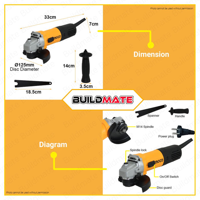 INGCO Angle Grinder 900W AG90028 | 950W 5" AG8528 + FREE TROWEL + BRUS ...