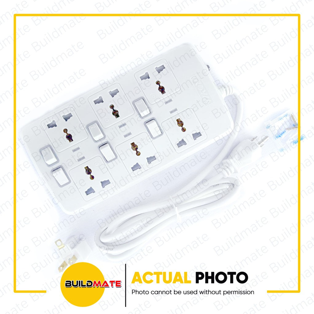 ROYU 6 GANG Extension Cord Universal Socket 1 Individual Switch Power ...