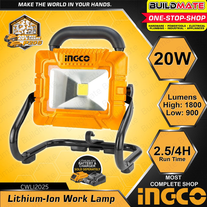 INGCO Cordless Lithium Ion Safety Rechargeable Work Lamp LED Light 20V ...