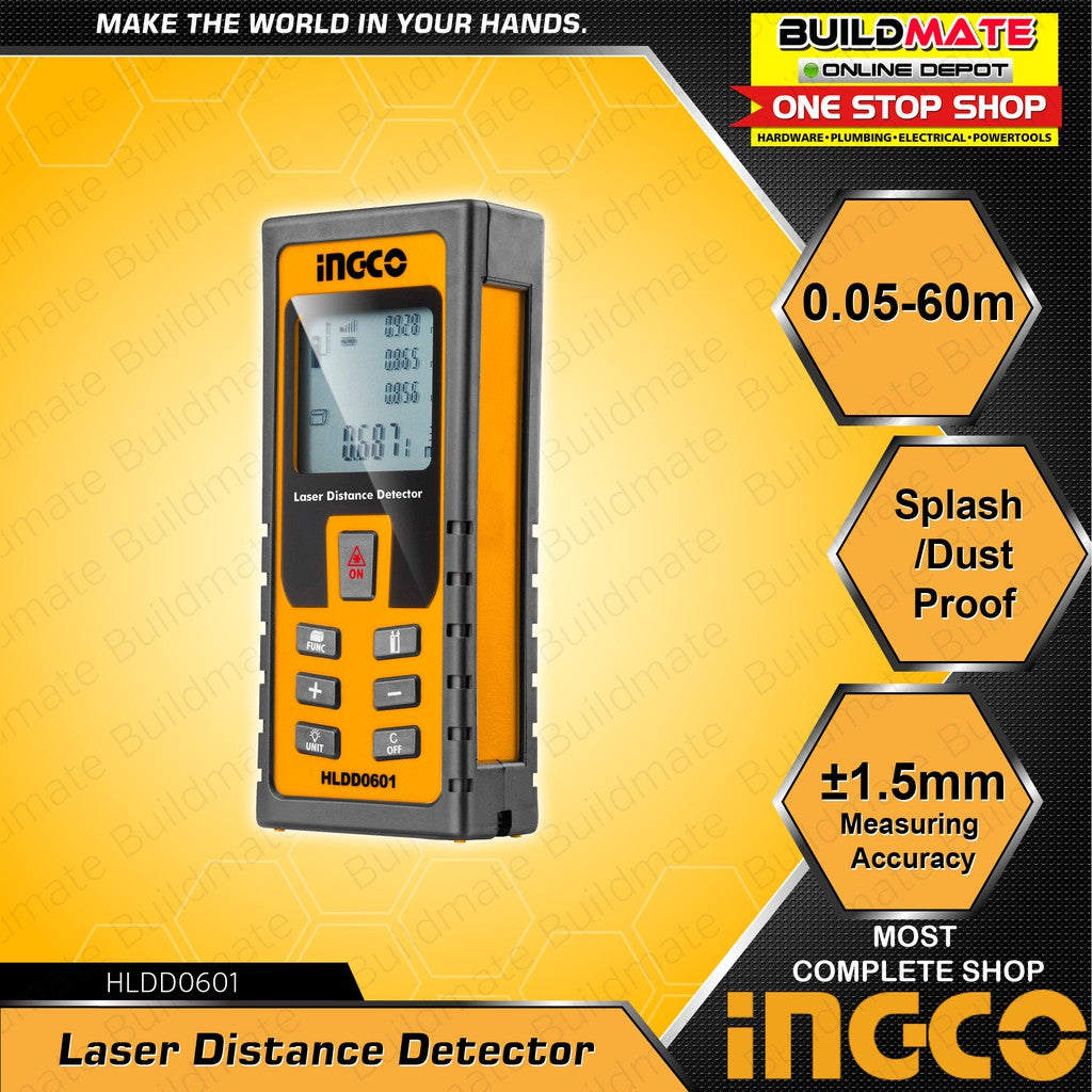 INGCO Laser Distance Meter Detector 0.05-60m HLDD0601 +FREE BRUSH & GL ...