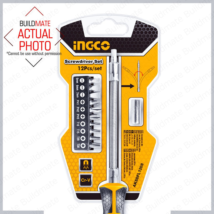 INGCO Flexible Shaft Screwdriver Set 12PCS Cr-V Screw Driver Hand Tool ...