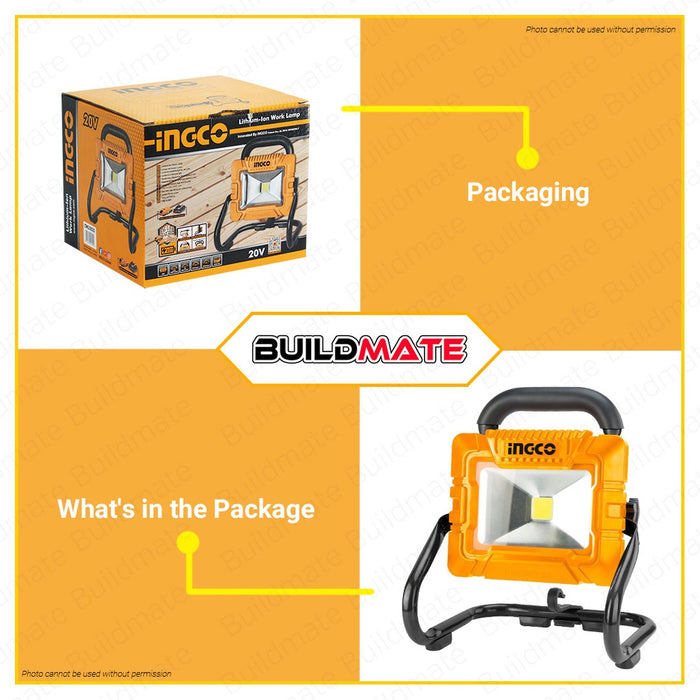 INGCO Cordless Lithium Ion Safety Rechargeable Work Lamp LED Light 20V ...