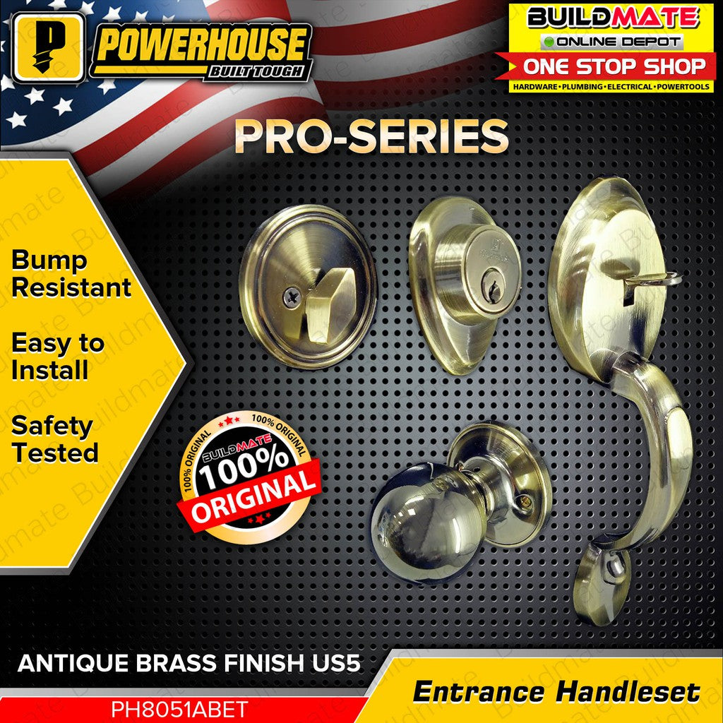 POWERHOUSE PRO SERIES Entrance Handle Set PH8051ABET Antique Brass Fin ...