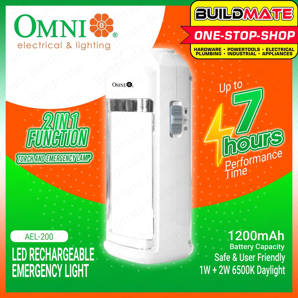 OMNI LED Rechargeable Emergency Light 2 in 1 Function AEL-200 AEL200 ...