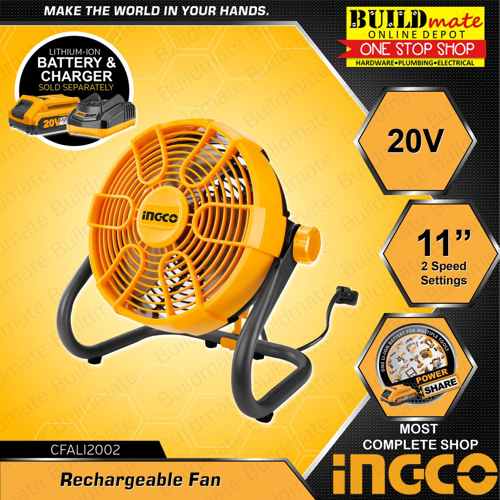 INGCO Cordless Rechargeable Fan 11" 2 Speed 20V CFALI2002 + FREE TROWE ...