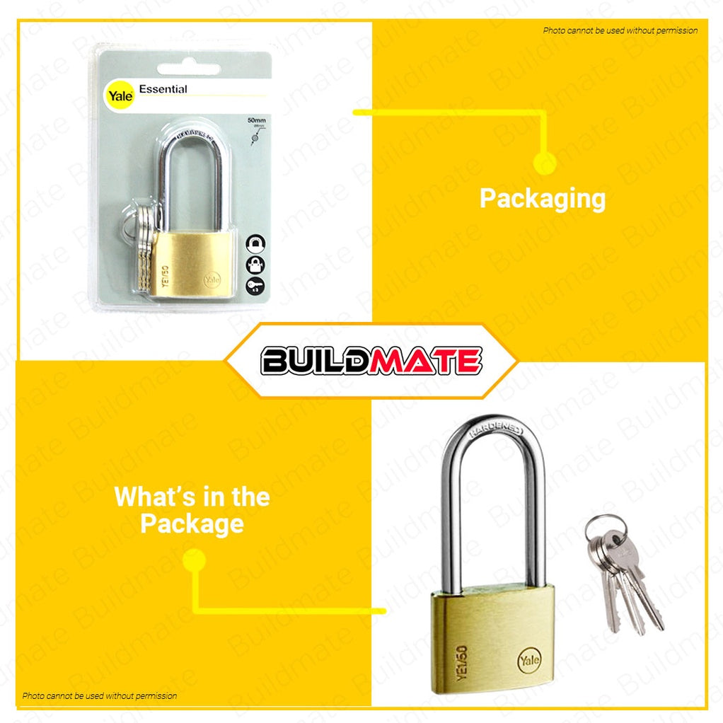 YALE Essential Series Hardened Long Shackle Brass Padlock Pad lock SOL ...