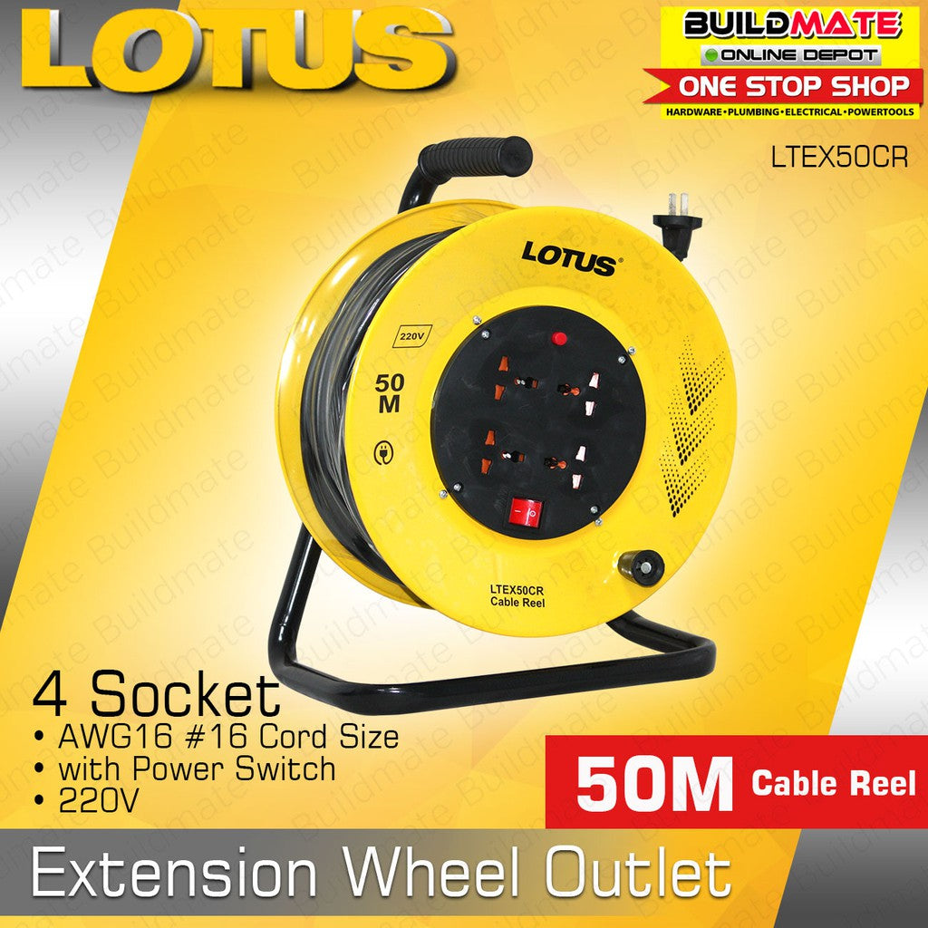LOTUS CABLE REEL Extension Wheel Outlet AWG 16 50M LTEX50CR •BUILDMATE ...