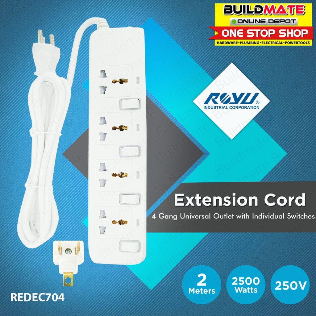 ROYU 4 GANG Extension Cord with Individual Switches Power Strip REDEC7 ...