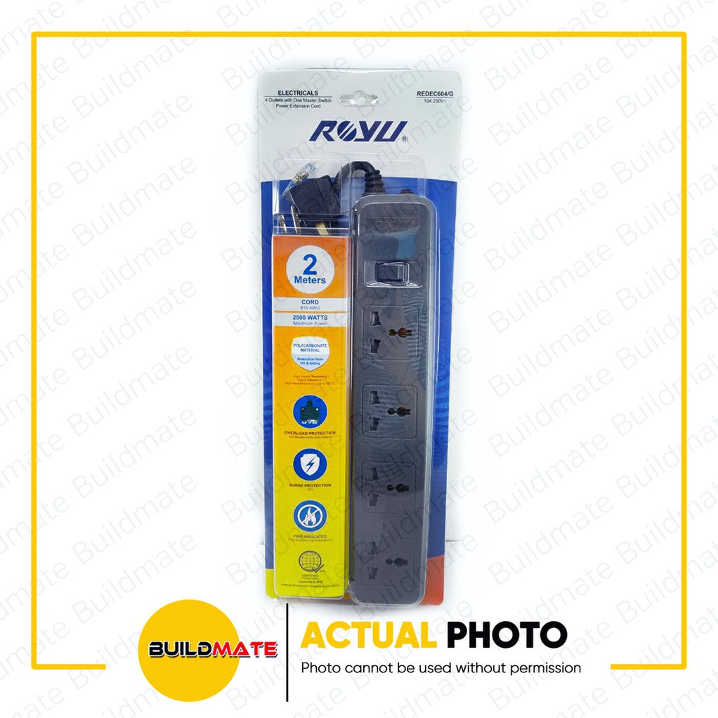 ROYU 4 GANG Extension Cord Universal Socket with 1 Main Switch Power S ...