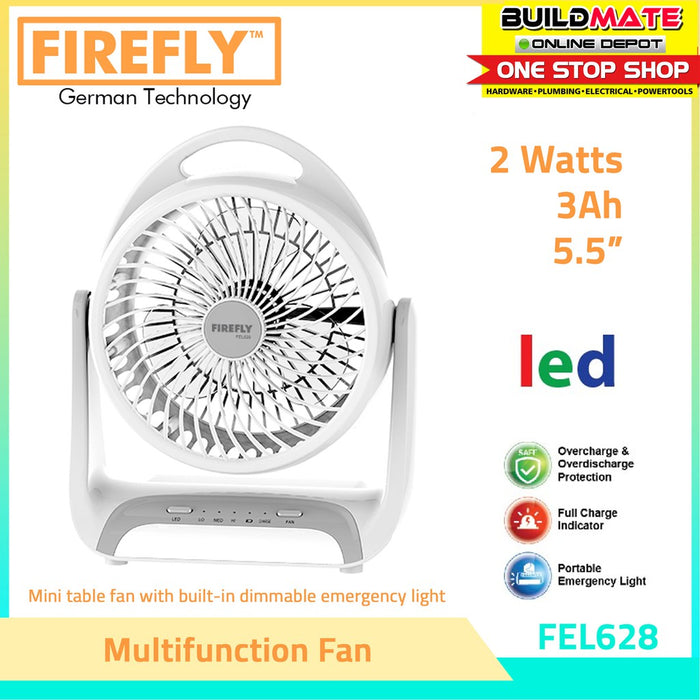 FIREFLY 5.5" Rechargeable Fan with DC Socket and Led Lights FEL628 •BU ...