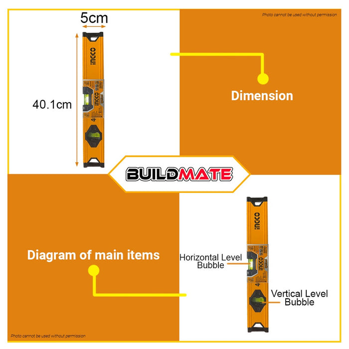 BUILDMATE Ingco 40CM Spirit Level SUPER SELECT Aluminum Leveling Bubbl ...