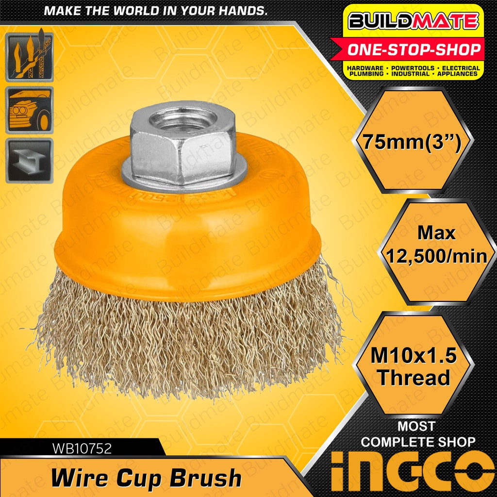 INGCO Cup Wire Brush With Nut for Angle Grinder 75mm 3" WB10752 •BUILD ...