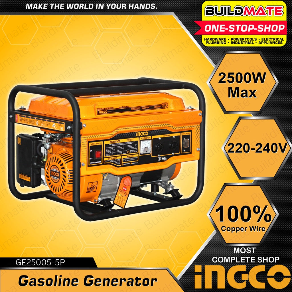 INGCO GASOLINE GENERATOR 2.5KVA GE25005-5P + FREE T HANDLE & BITS •BUI ...