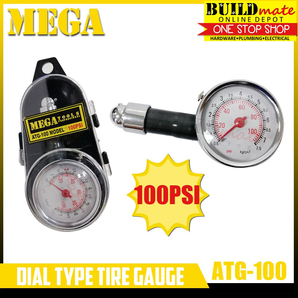 MEGA Dial Type Tire Gauge w/case 100PSI AGT-100 •NEW ARRIVAL!• — Buildmate