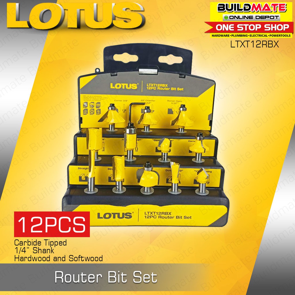 LOTUS 12PCS/SET 1/4" Router Bit Set LTXT12RBX •BUILDMATE• LPA — Buildmate
